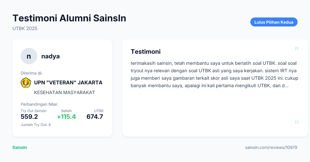 Cerita nadya - UTBK 2025 | SainsIn