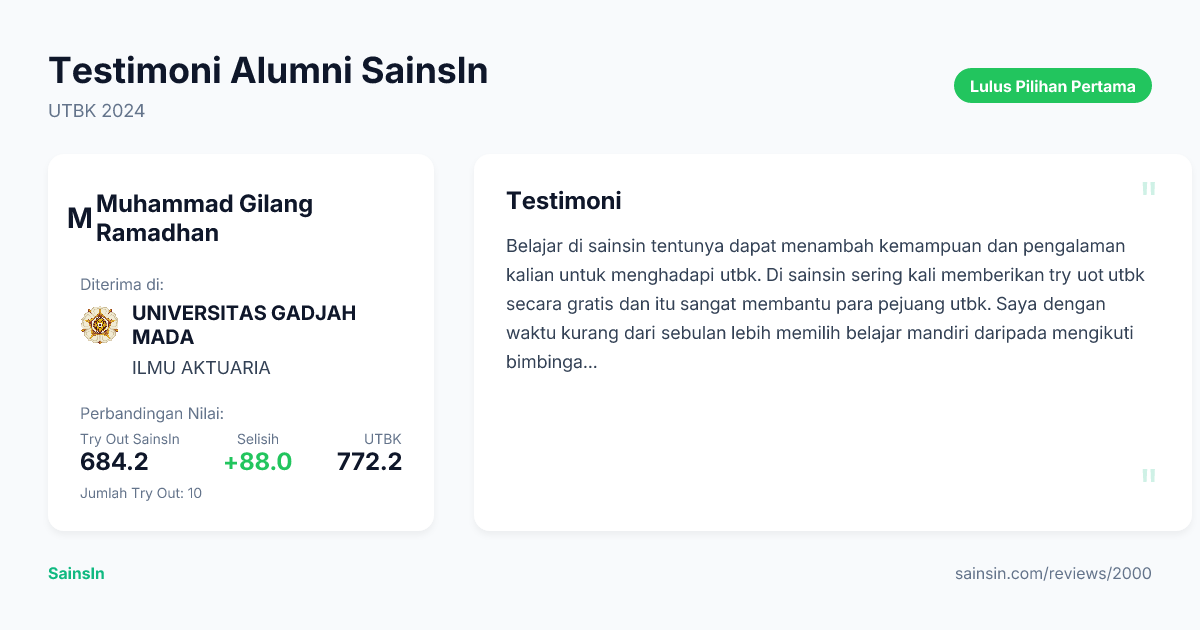 Cerita Muhammad Gilang Ramadhan - UTBK 2024 | SainsIn