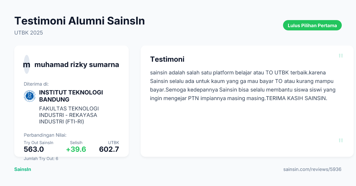 Cerita muhamad rizky sumarna - UTBK 2025 | SainsIn