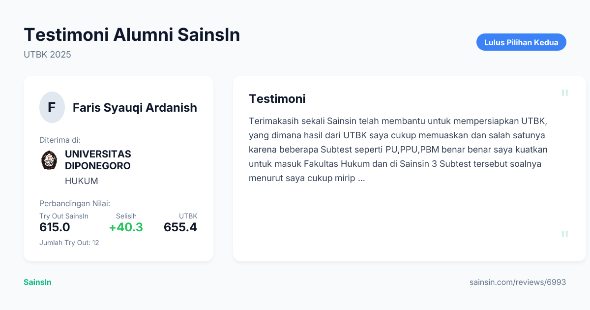 Cerita Faris Syauqi Ardanish - UTBK 2025 | SainsIn