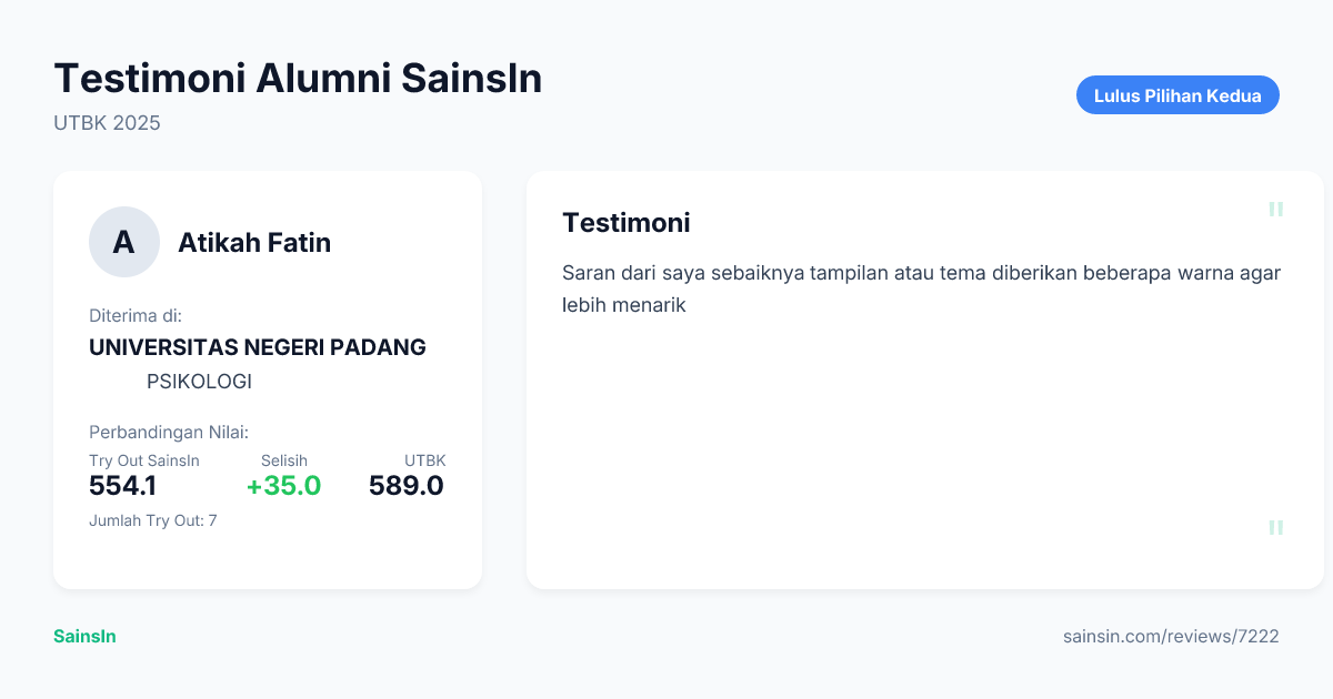Cerita Atikah Fatin - UTBK 2025 | SainsIn