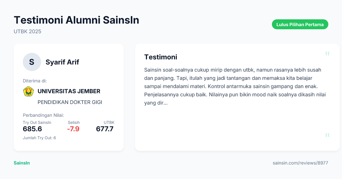 Cerita Syarif Arif - UTBK 2025 | SainsIn